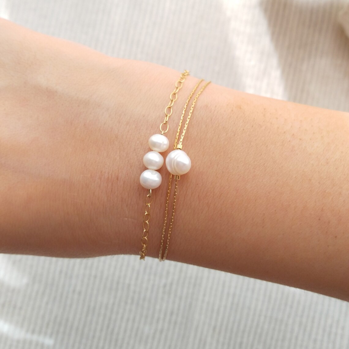 Three Pearls Gold Filled Braceletbridesmaid Gift - Etsy