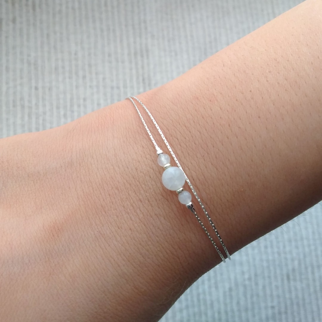 Silver Moonstone Minimal Bracelet,layered Stack Bracelet,fertility ...