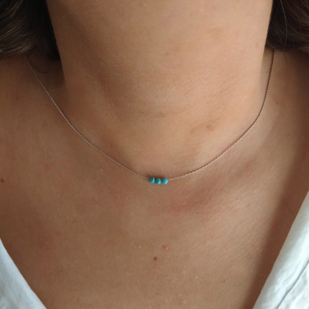 925 Sterling Silver Turquoise Chain Necklace,turquoise Beaded Necklace ...