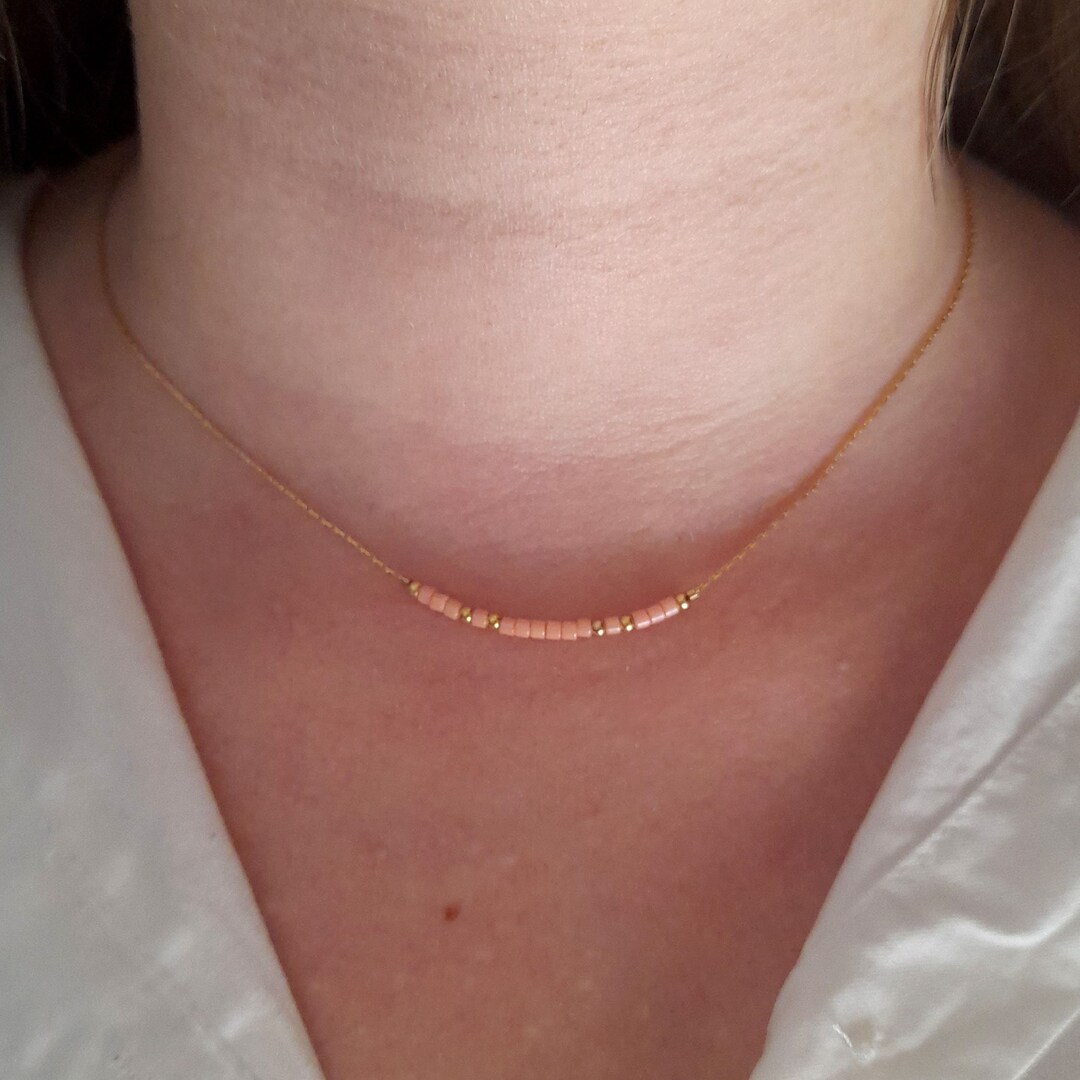 Collar Miyuki Rosa Y Dorado, Collar Delicado De Capas Mínimas Para ...