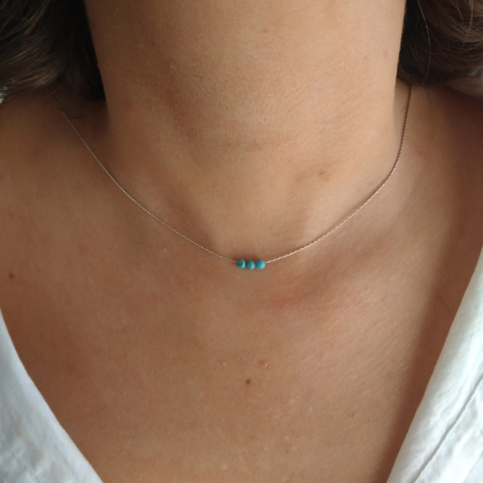 925 Sterling Silver Turquoise Chain Necklaceturquoise Beaded - Etsy