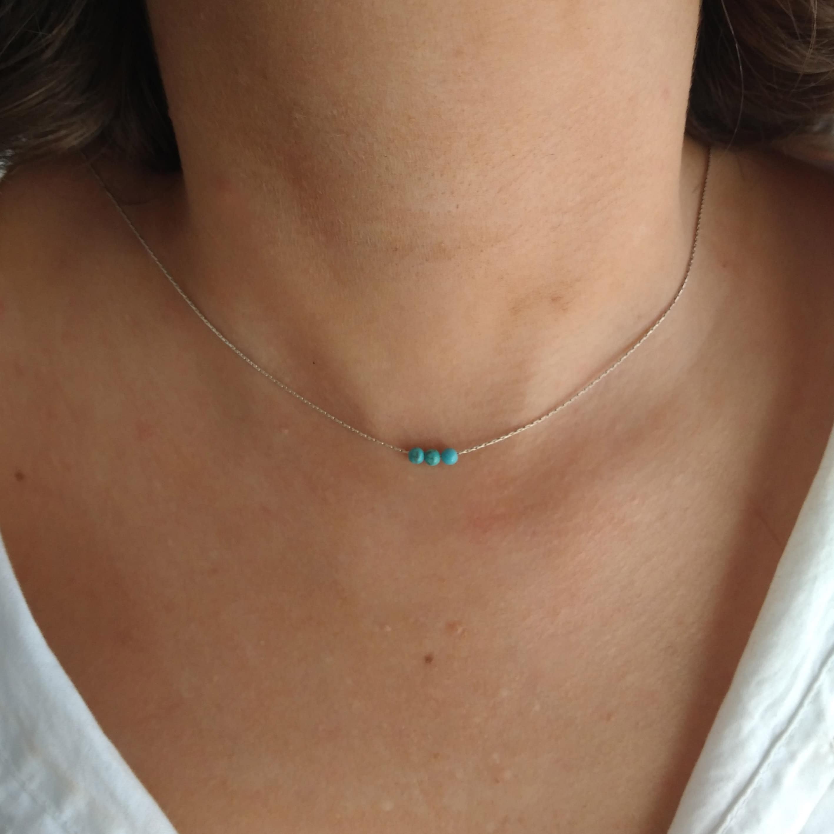 925 Sterling Silver Turquoise Chain Necklaceturquoise Beaded - Etsy