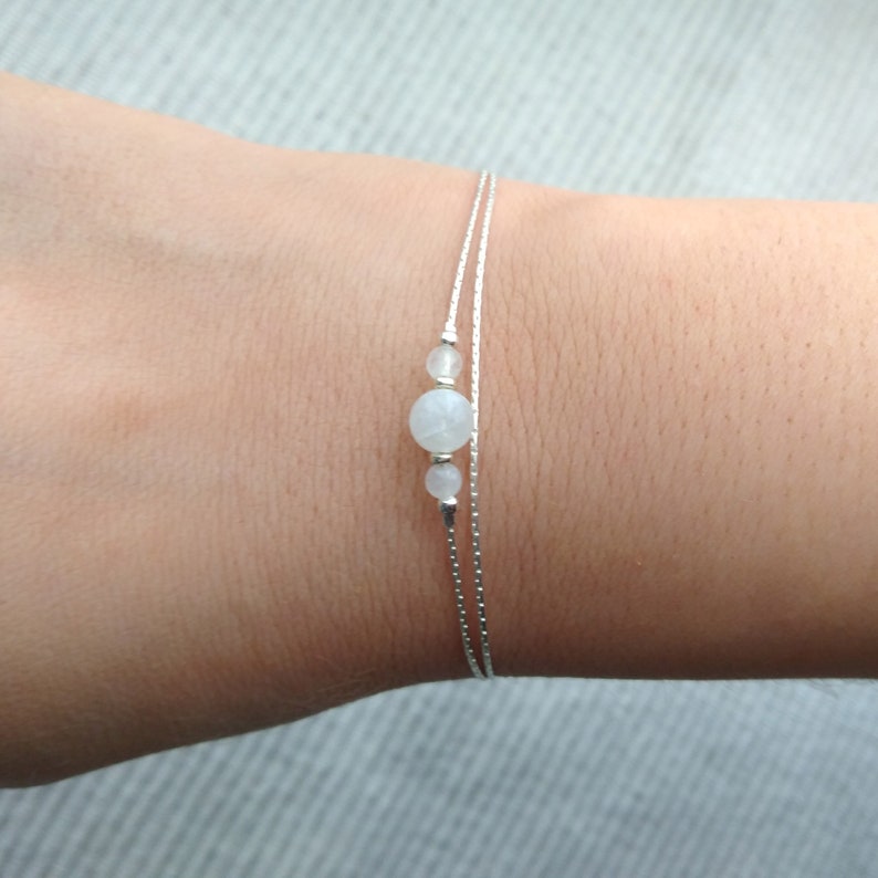 Silver Moonstone Minimal Bracelet,layered Stack Bracelet,fertility ...