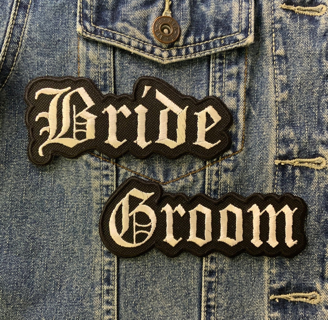 Large Bride And/or Groom Gothic Script Embroidered Iron on Cloth Patch ...