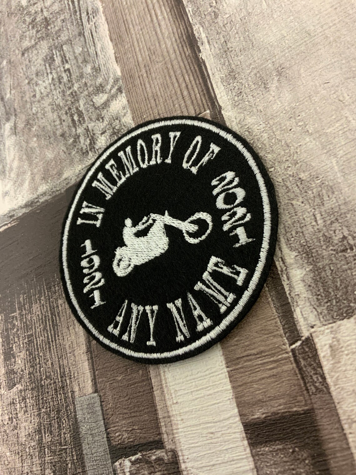 Personalised in Memory of Biker Memorial Commemorative Embroidered Felt ...