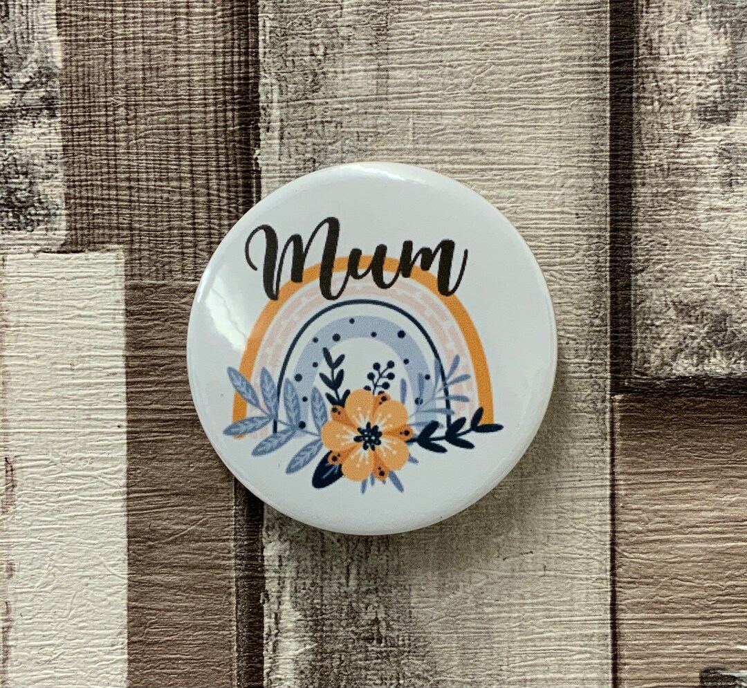 Personalised Floral Rainbow Name Button Badge 58mm Mustard & Grey - Etsy