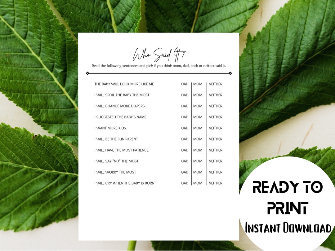 Who Said It Digital Printable Baby Shower Game Modern Design - Etsy