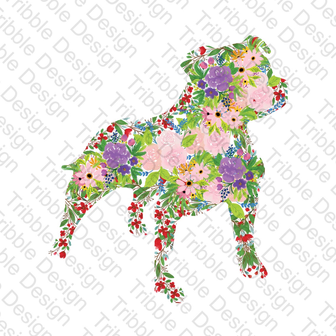Staffordshire Dog Flowers Staffy Staffordshire SVG - Etsy
