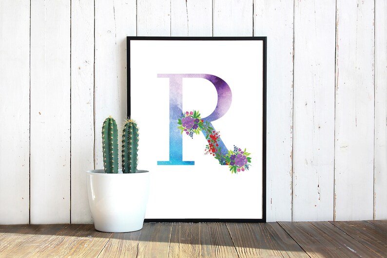 Watercolor Floral Monogram Letter R, Instant Download, Floral ...
