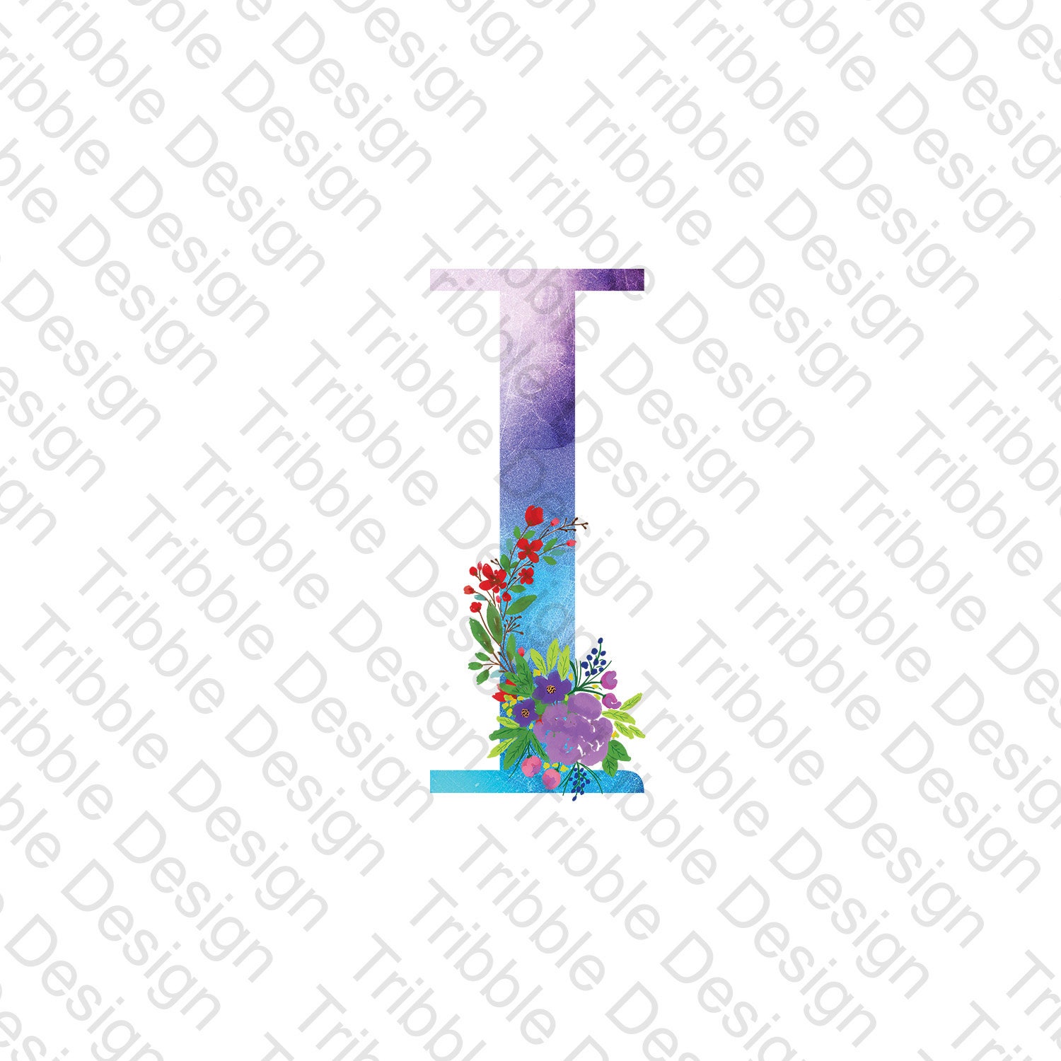 Watercolor Floral Monogram Letter I, Instant Download, Floral ...
