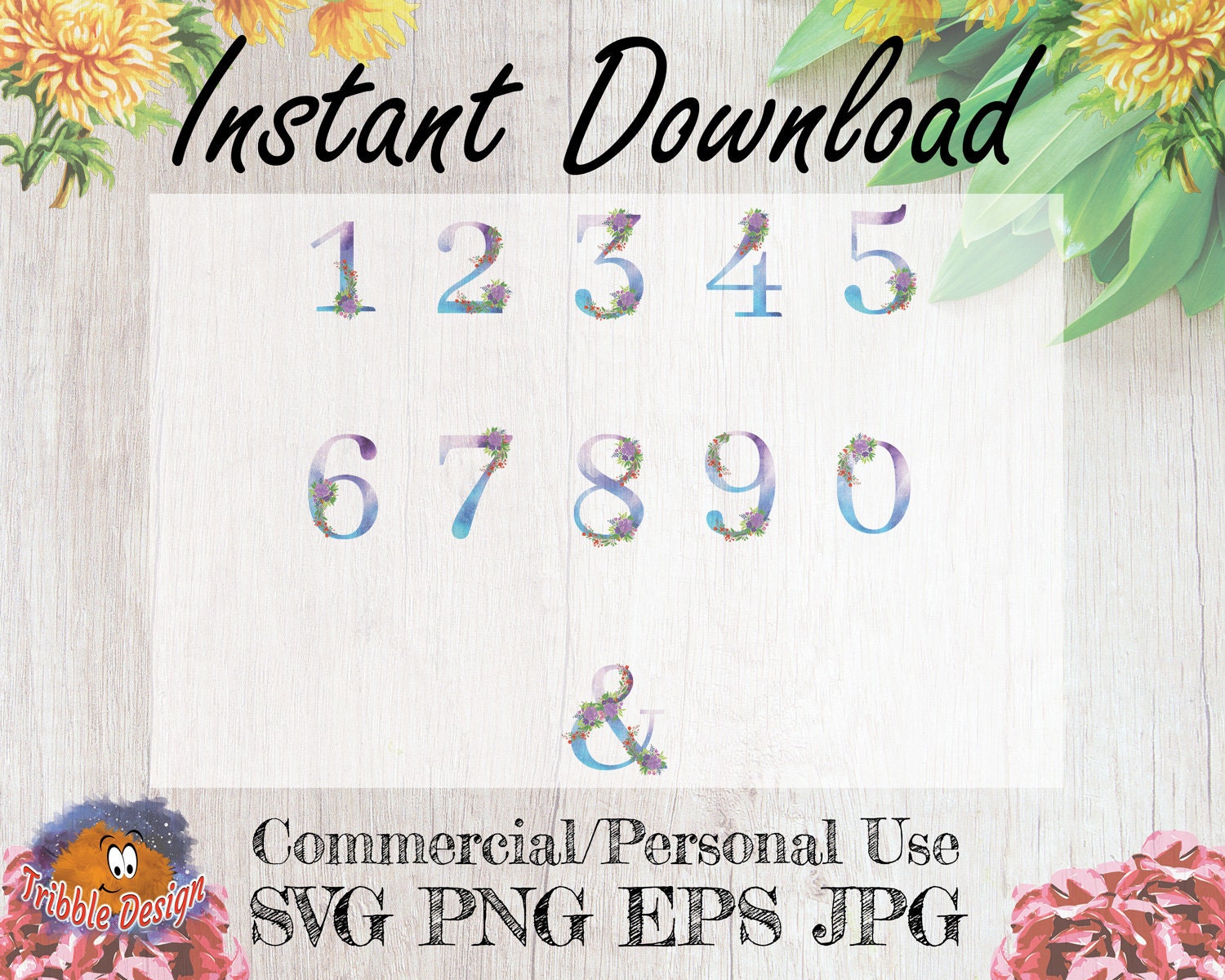 Watercolor Floral Alphabet Numbers, Letters, Wedding, Nursery Decor ...