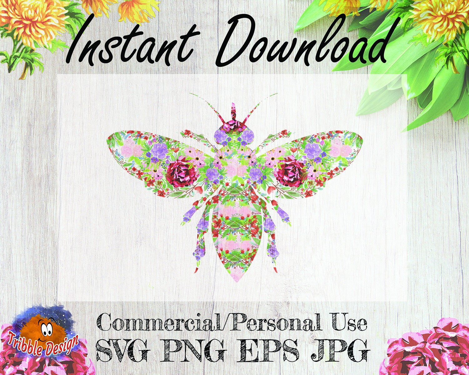 Bee Svg, Honey Bee Floral Svg, Heat Transfer, Cut Files, Waterslide ...