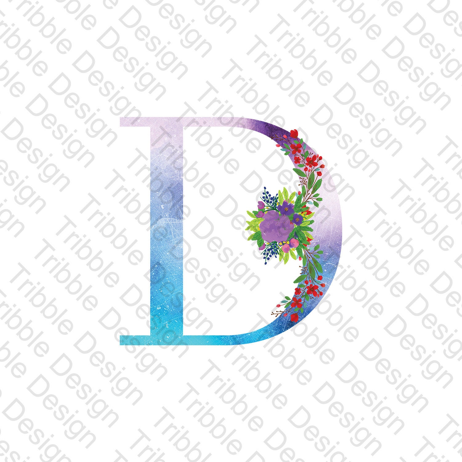Watercolor Floral Monogram Letter D, Instant Download, Floral ...