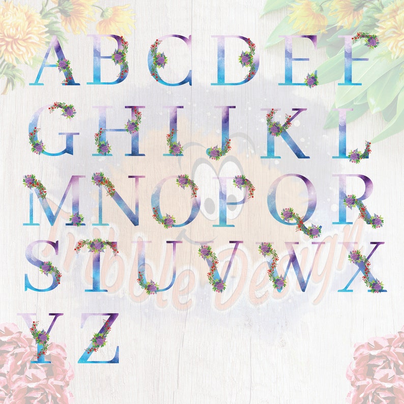 Watercolor Floral Alphabet Numbers, Letters, Wedding, Nursery Decor ...