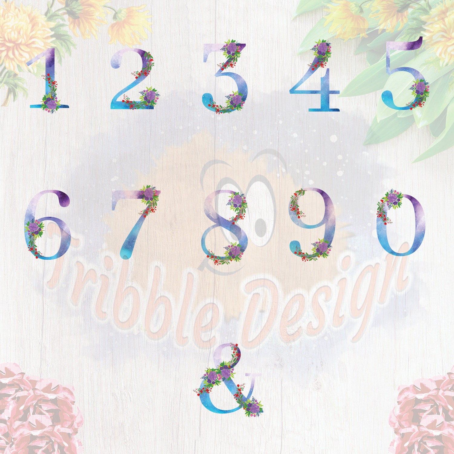 Watercolor Floral Alphabet Numbers, Letters, Wedding, Nursery Decor ...