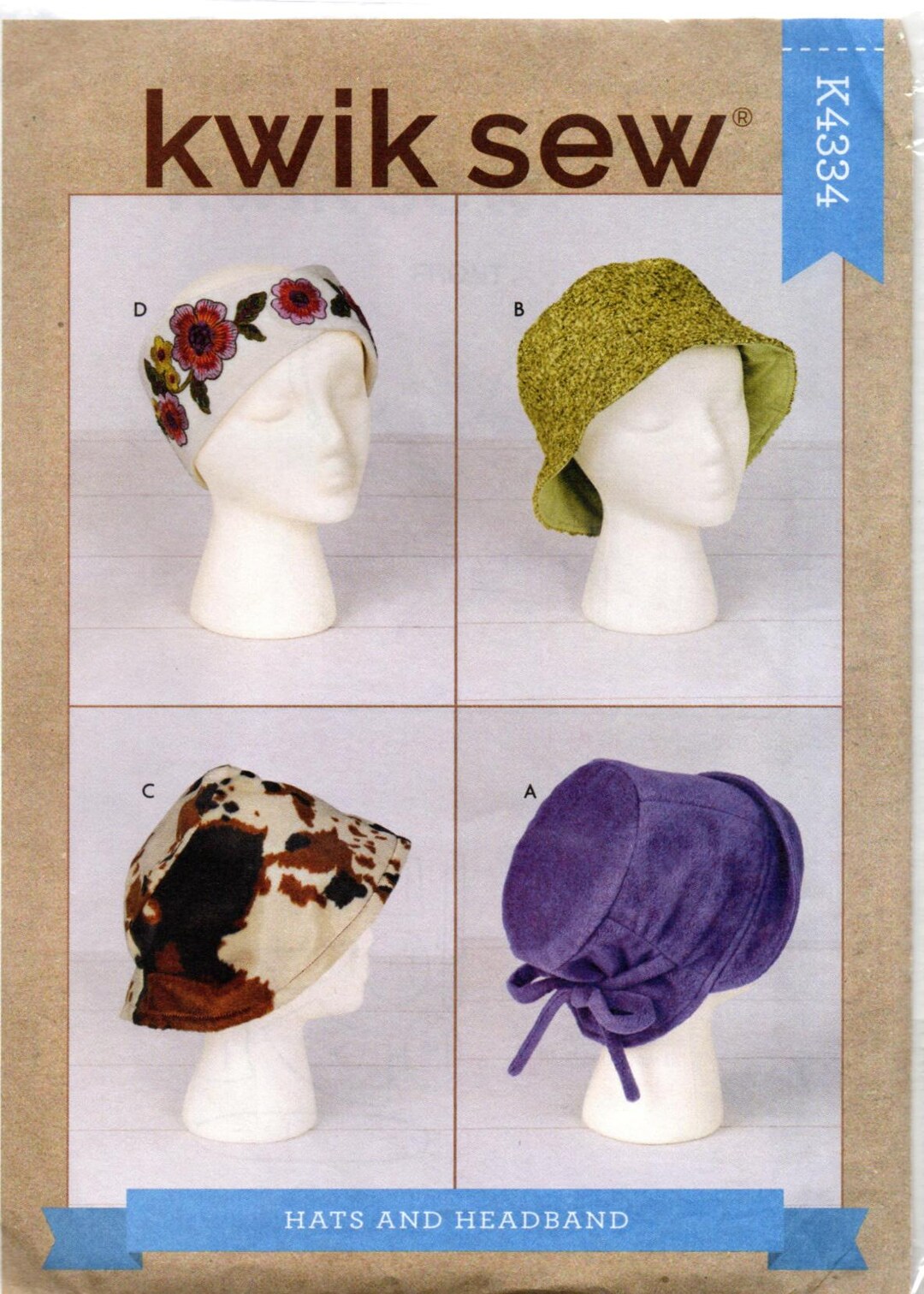 Kwik Sew K4334 Paper Sewing Pattern for 3 Styles Ladies Hats and 1 ...