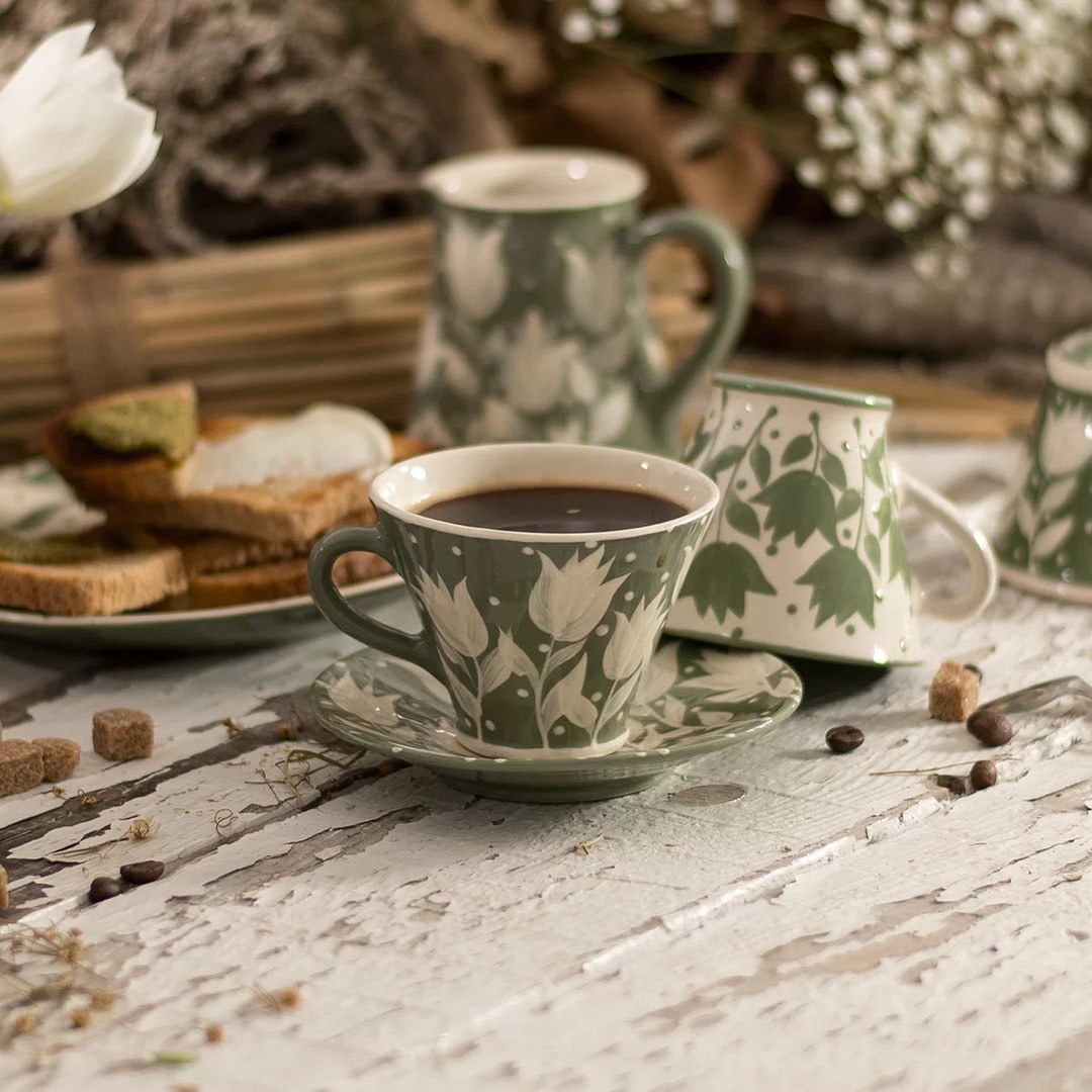 Tea Cup, Coffee Cup, Ceramic Cup, Handmade Cup, Pottery Cup, Green and ...