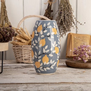 Lemon Vase, Ceramic Vase, Handmade Vase, Pottery Vase, Pink and White ...