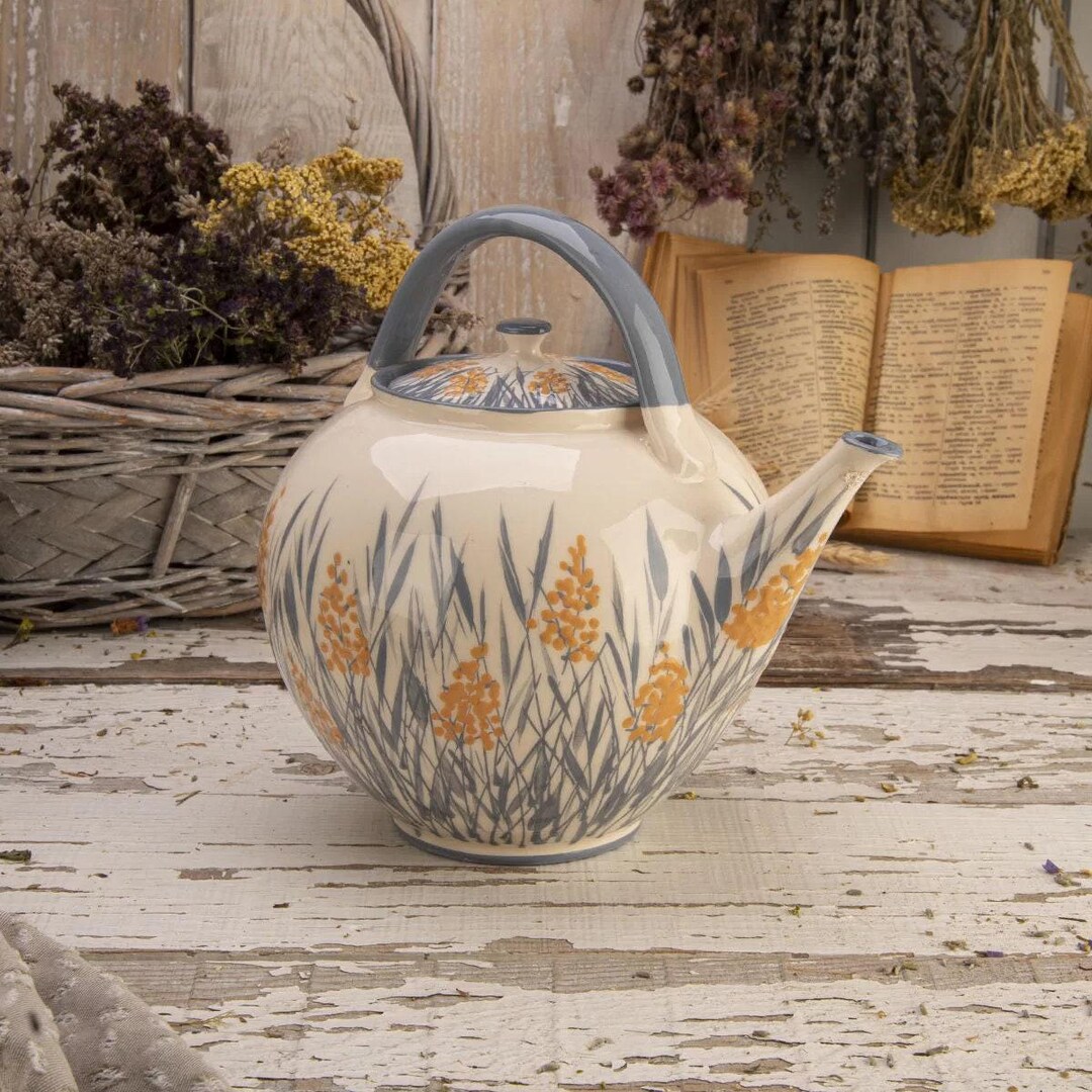 Ceramic Wildflower Teapot, French Country Decor, Pottery Teapot ...