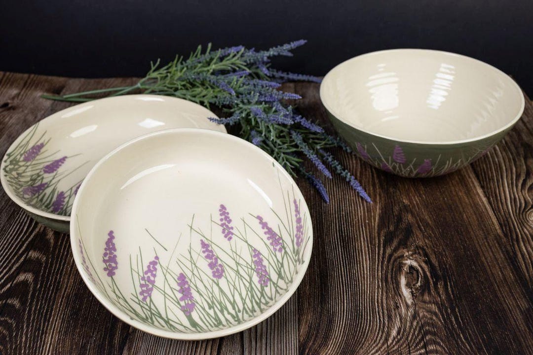 Lavender Tray, Green and White Ceramic Baking Dish, Rustic Dinnerware ...