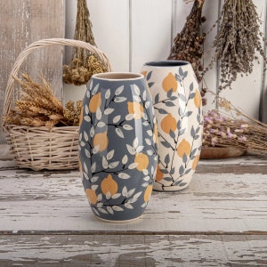 Lemon Vase, Ceramic Vase, Handmade Vase, Pottery Vase, Pink and White ...
