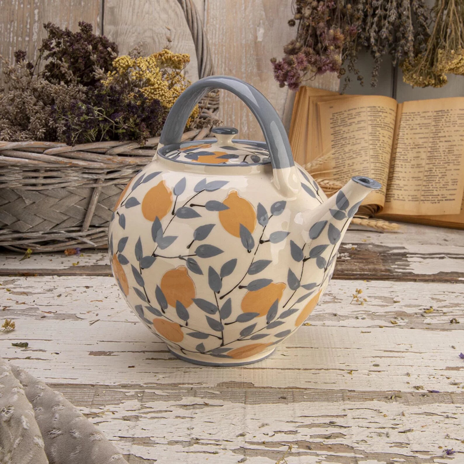 Teapot, Ceramic Teapot, Handmade Teapot, Pottery Teapot, Gray and White ...