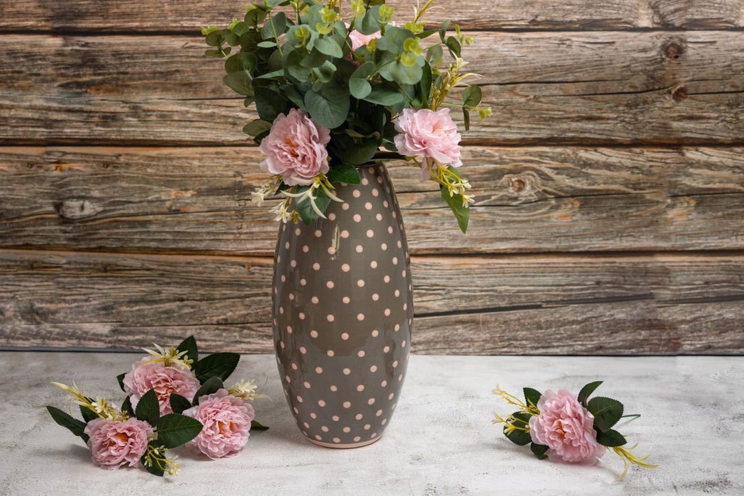 Large Dotted Vase, Ceramic Vase, Handmade Vase, Pottery Vase, Pink and ...