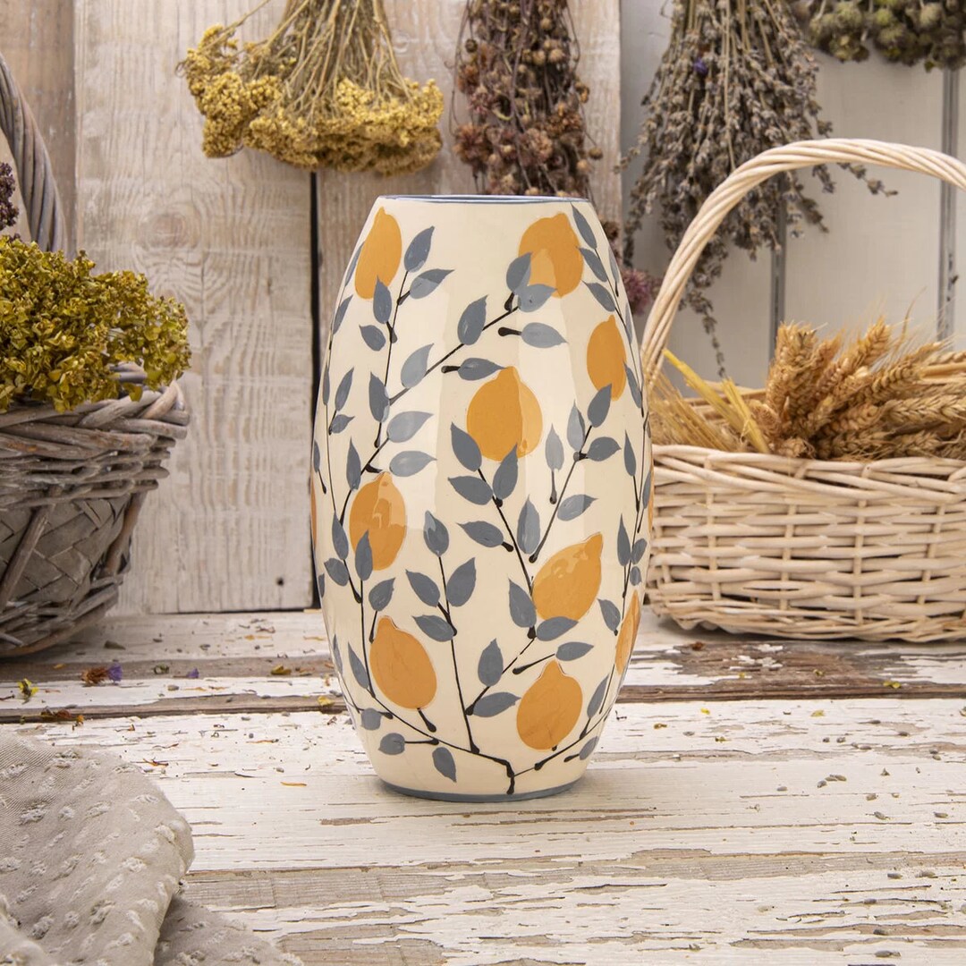 Lemon Vase, Ceramic Vase, Handmade Vase, Pottery Vase, Pink and White ...