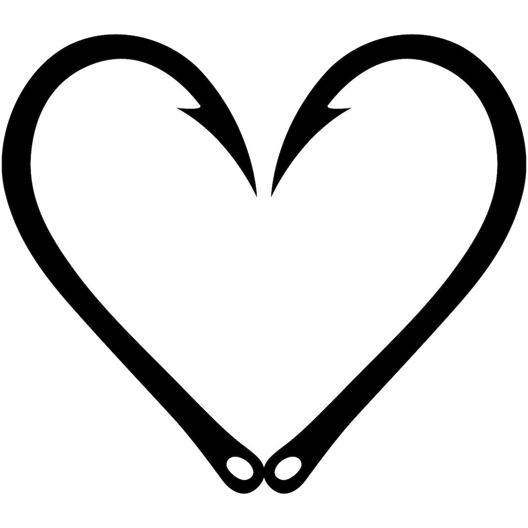 Heart Shaped Barbed Fishing Fish Hooks Vinyl Decal Car Window Bumper ...