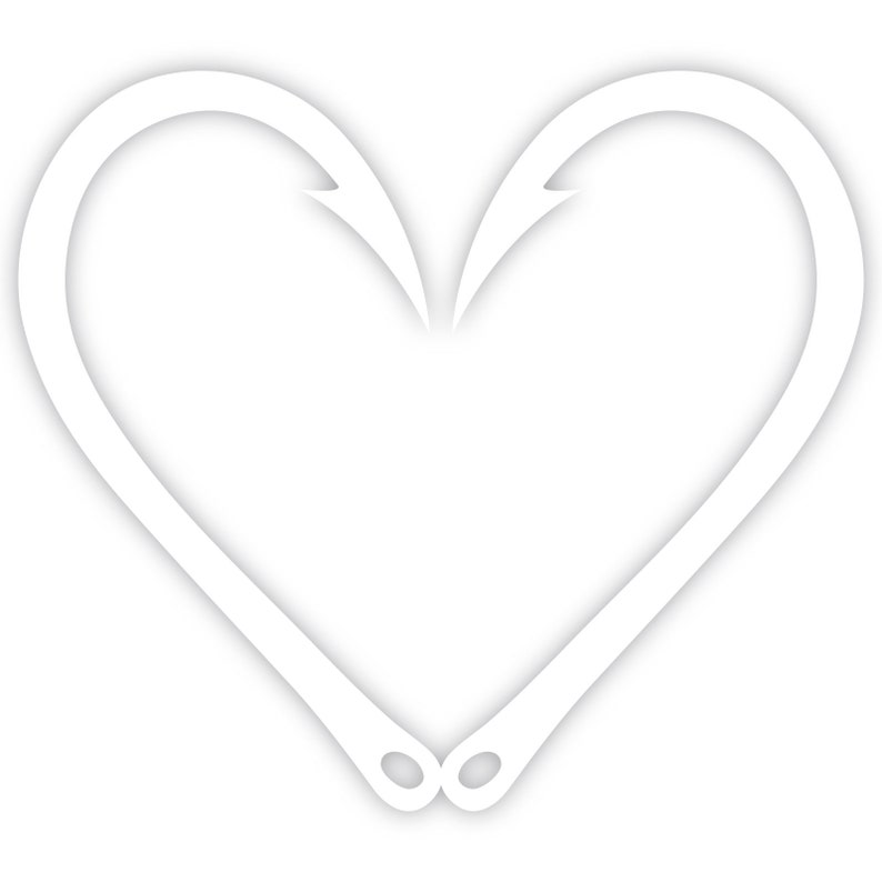Heart Shaped Barbed Fishing Fish Hooks Vinyl Decal Car Window Bumper ...