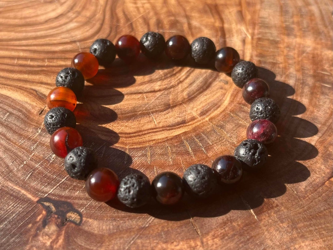 Lava Flow - Agate, Garnet & Lava Rock - Semi-precious Gemstone Bracelet ...