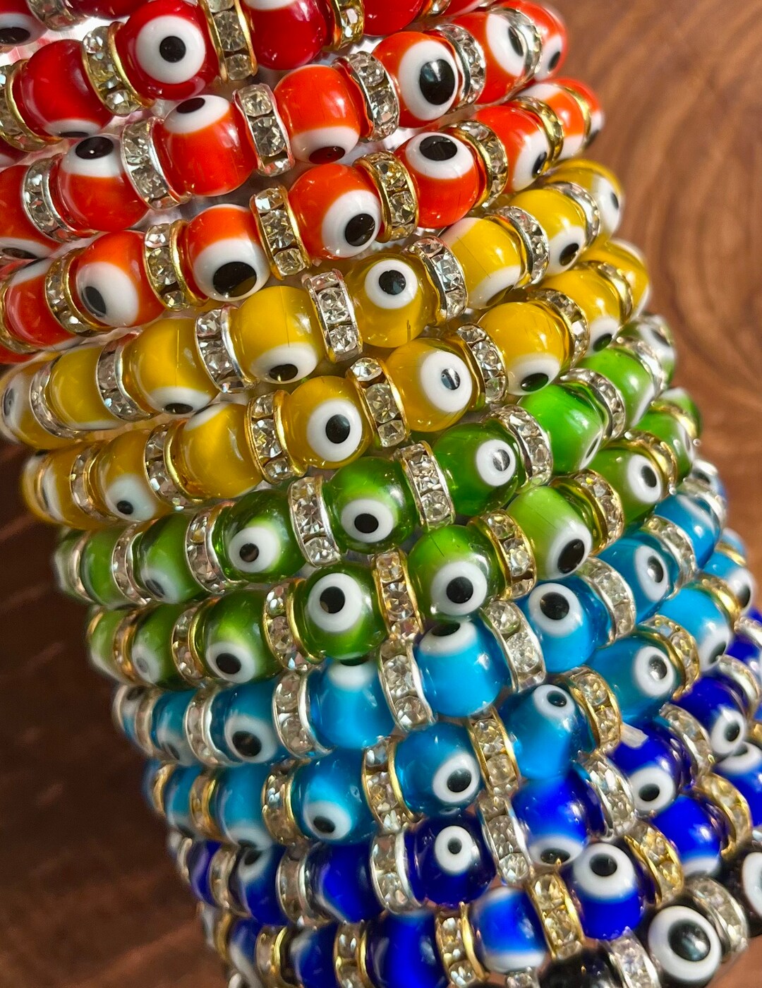Evil Eye Bracelet - Traditional Colorful Mati Glass Beads, Rhinestone ...