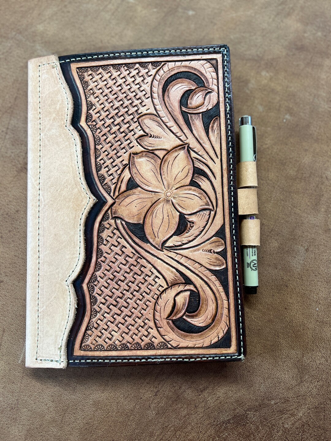 Hand Carved Leather Notebook Padfolio / Custom Leather Notebook - Etsy