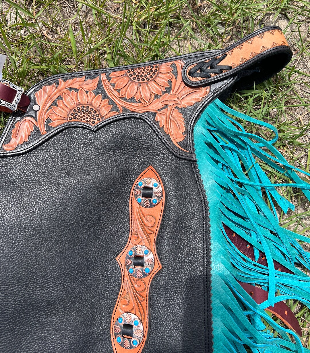 Leather Western Sunflower Tooling Chinks / Custom Chaps Made With High ...