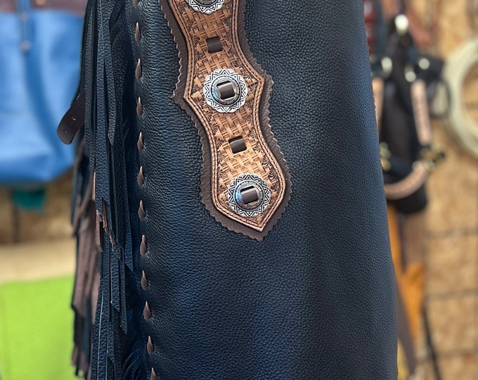 Womens Leather Western Chinks / Chaps Charmitas Black Leather - Etsy