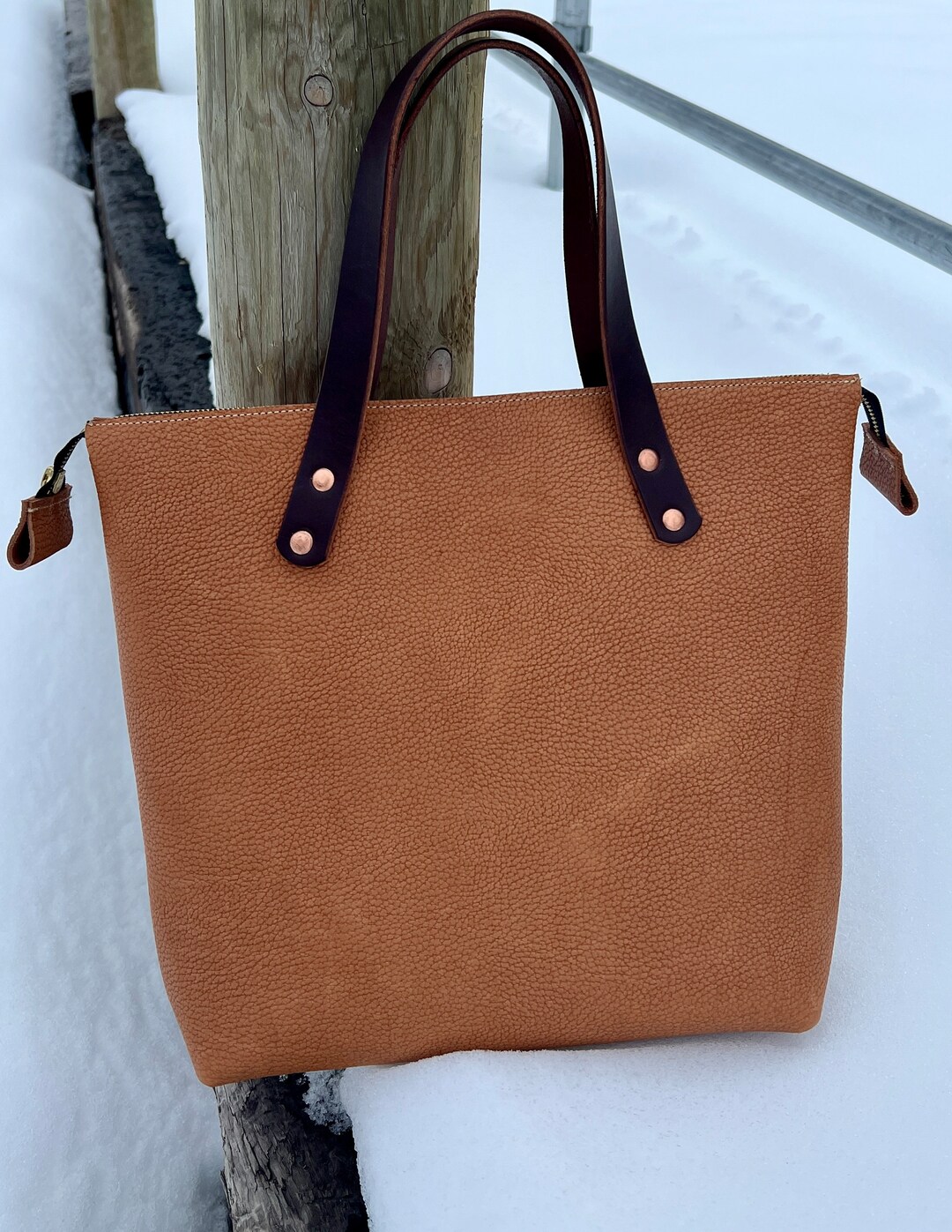 Bison Leather Tote Bag / Vintage Hand Made Rustic Leather Tote Bag ...
