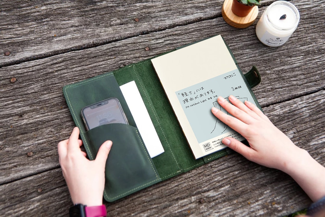 Midori Travelers Notebook Cover, Refillable Leather Journal Cover ...