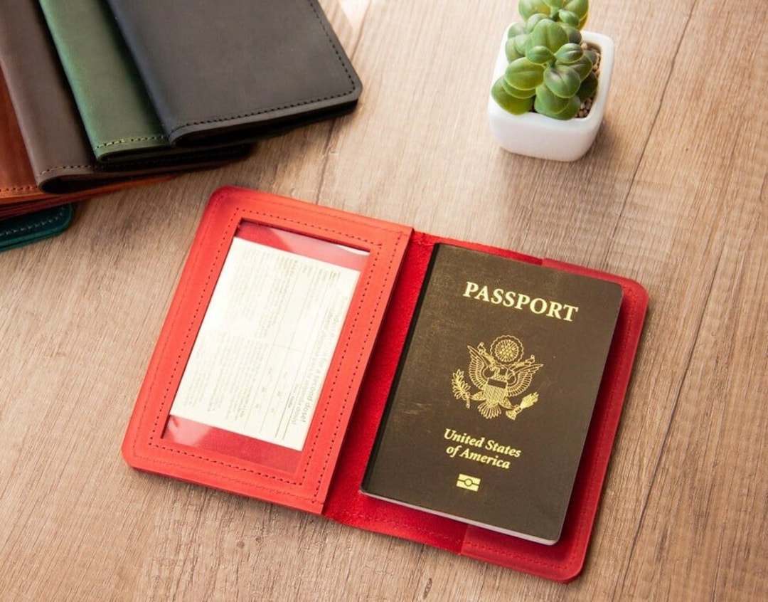 Leather Passport Cover With Id Window, Engraved Passport Holder ...