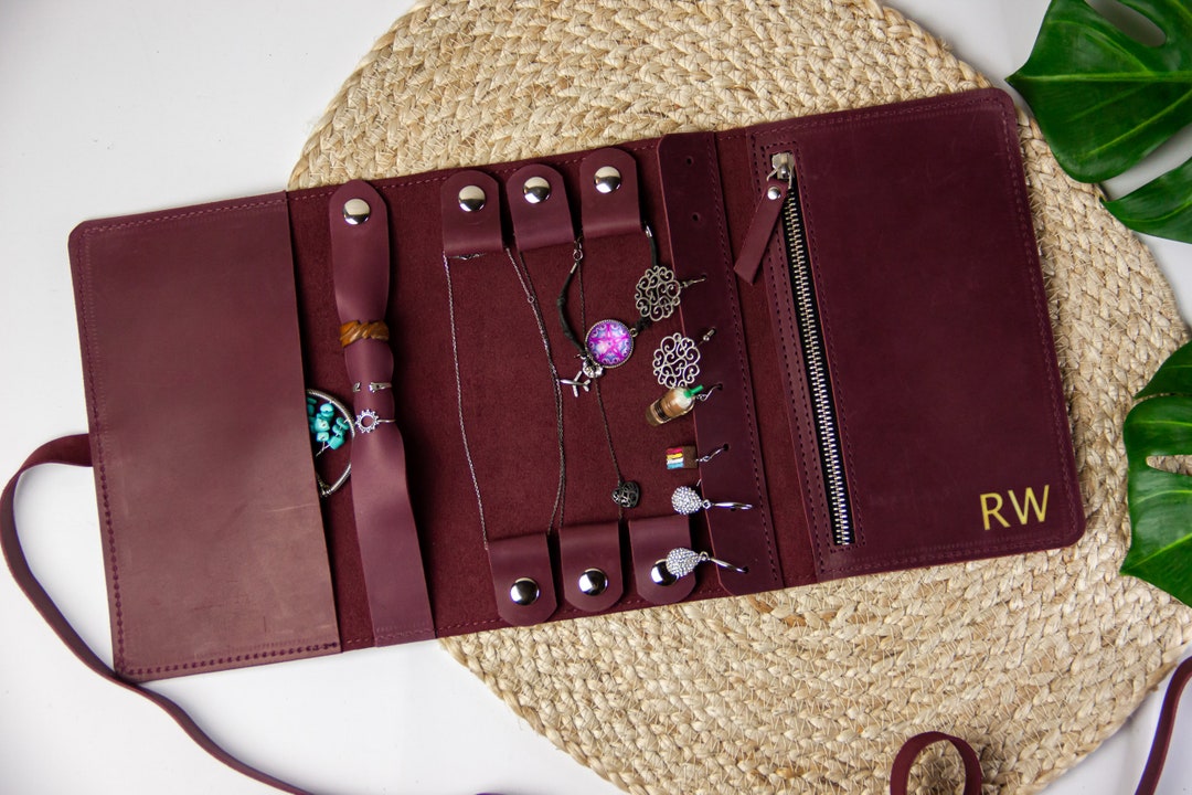 Leather Jewelry Roll Personalized,leather Travel Jewelry Organizer ...