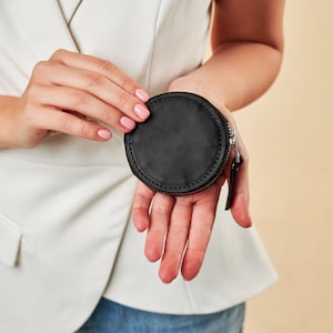 Personalized Leather Round Coin Purse, Handmade Round Coin Wallet ...