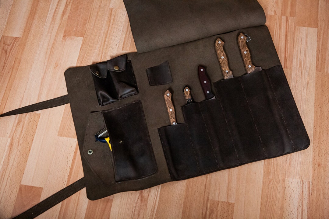 Engraved Leather Knife Roll, Chef Knife Roll, Personalized Knife Roll ...