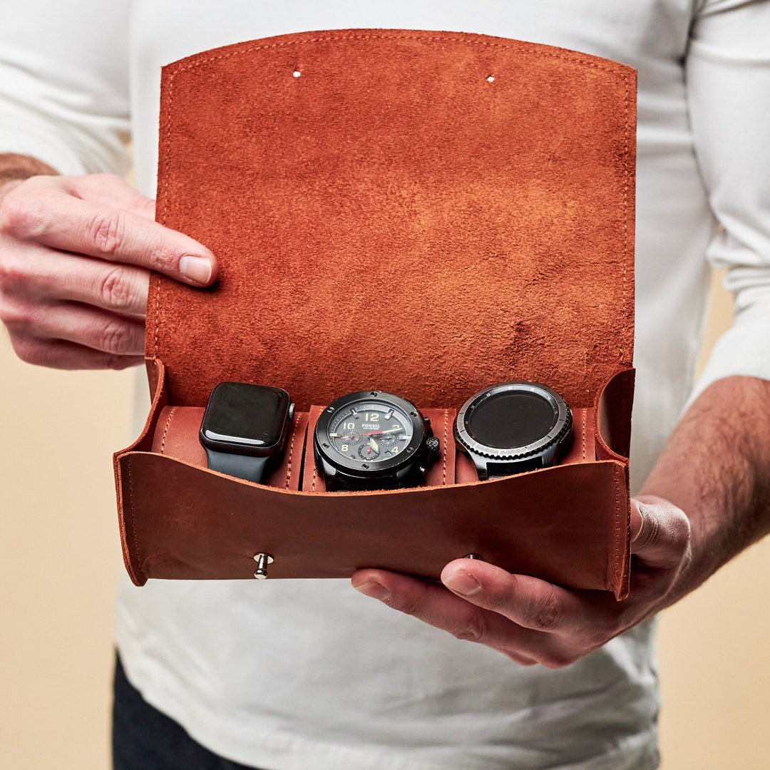 Personalized Leather Watch Holder, Engraved Leather Watch Organizer ...