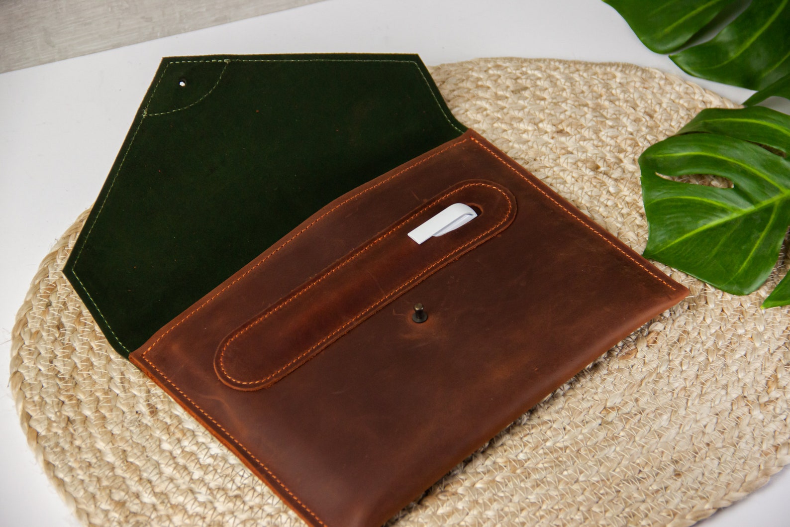 Leather Document Envelope, Handmade Leather Folder, Personalized ...