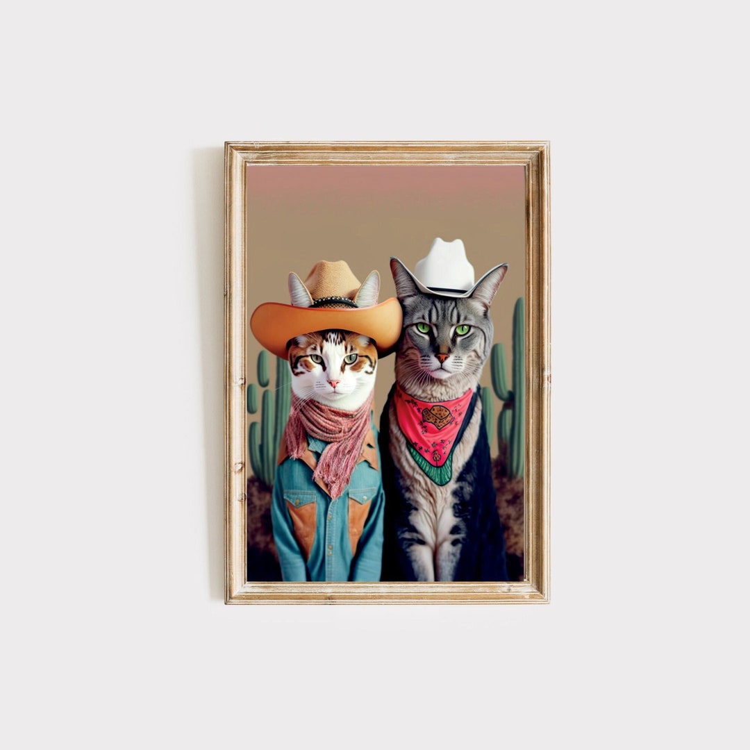 Cowboy Cats Wall Art Digital Print, Funny Colorful Cats Wearing Cowboy ...