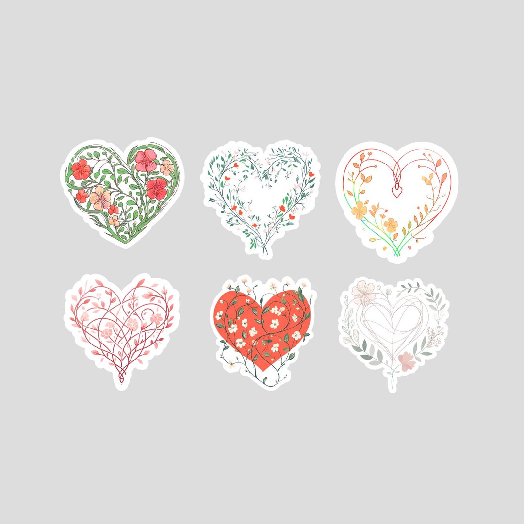 Valentines Day Heart Stickers, Cute Floral Heart Sticker, Womens ...
