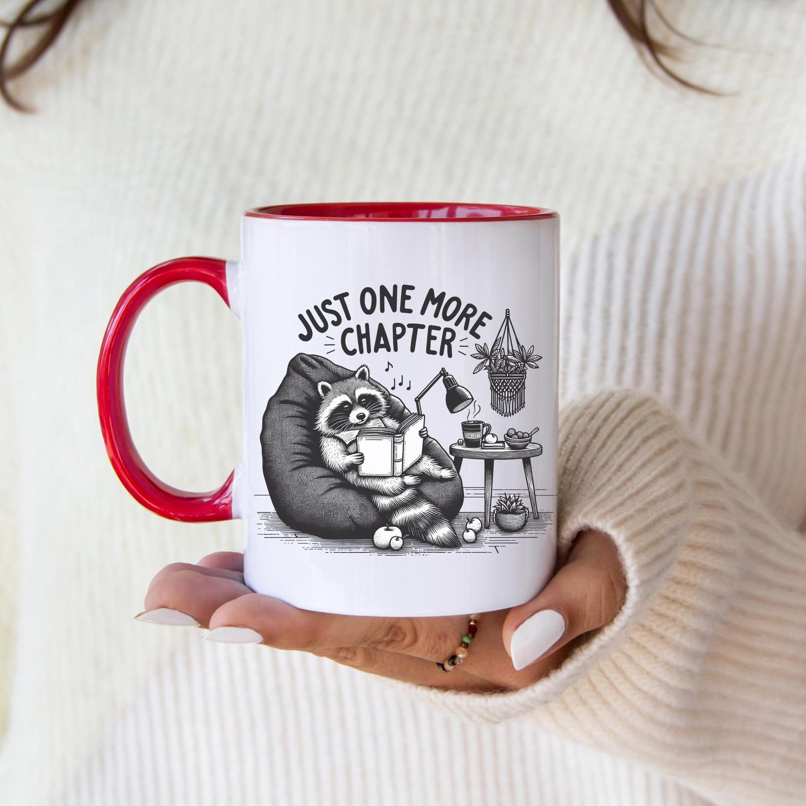 One More Chapter Mug, Funny Raccoon Bookish Coffee Mug, Quirky Raccoon ...