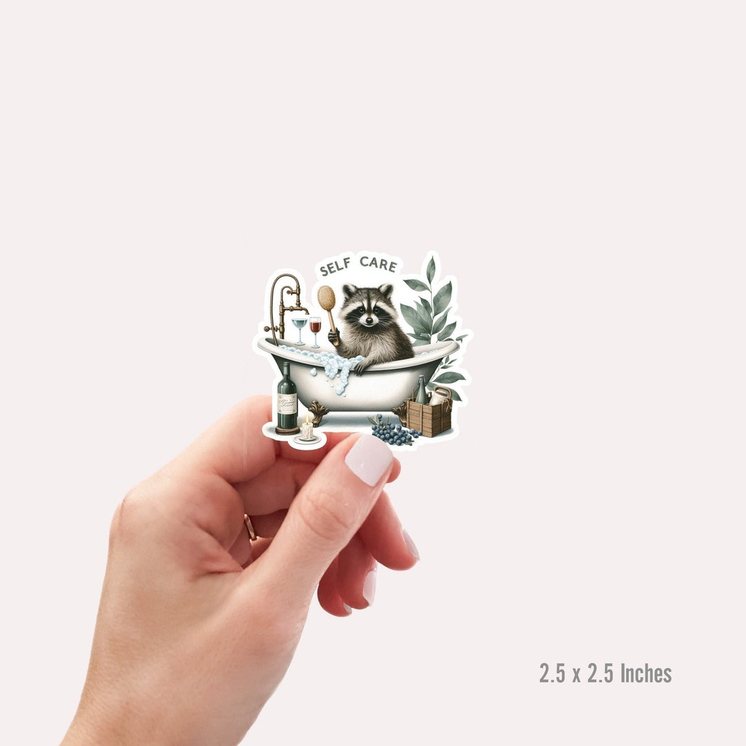 Funny Raccoon Self Care Sticker, Funny Woodland Animal Sticker, Mental ...