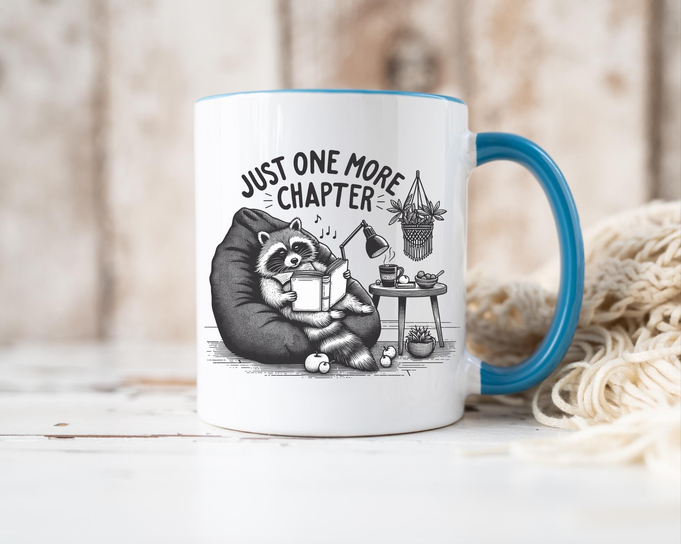 One More Chapter Mug, Funny Raccoon Bookish Coffee Mug, Quirky Raccoon ...