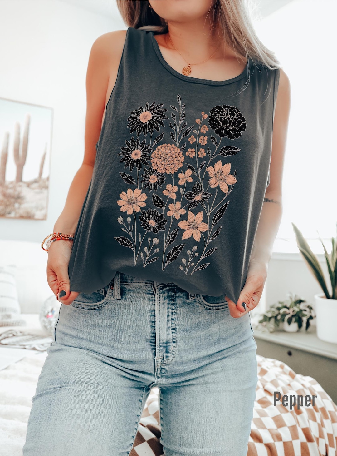 Comfort Colors® Vintage Pressed Flowers Tank Top Cute Botanical Floral ...