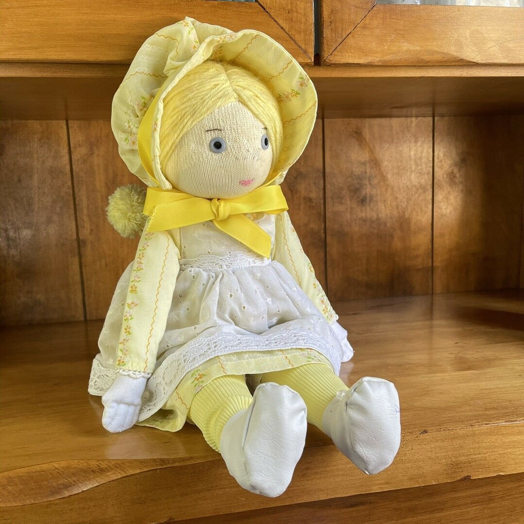 Vintage Rag Doll Blonde Yellow Floral Prairie Dress Bonnet 18 - Etsy
